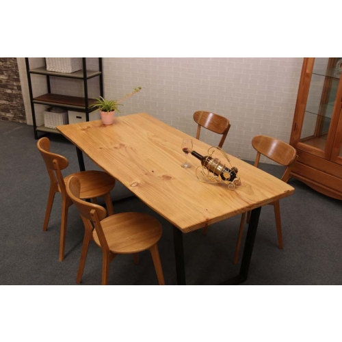 Live Edge Pine Wood Slab Dining Table Set